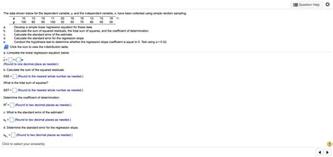 solved question help the data shown below for the dependent