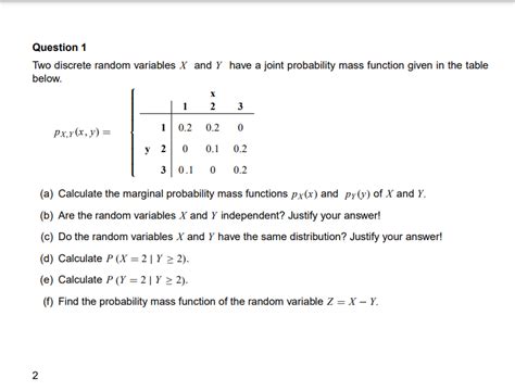Solved Question 1 Two Discrete Random Variables X And Y Have