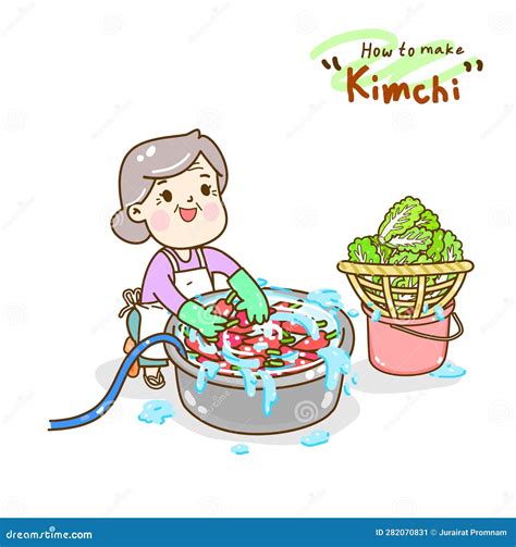 Set Cartoon Washing Vegetable Character Stock Illustration