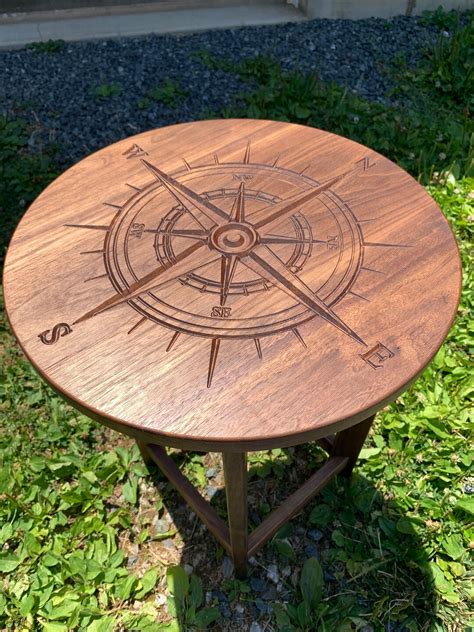 Walnut Engraved Nautical Compass End Table Etsy