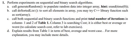 Solved Perform Experiments On Sequential And Binary Chegg Com