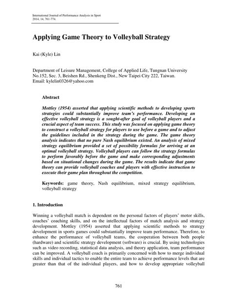 Pdf Applying Game Theory To Volleyball Strategy