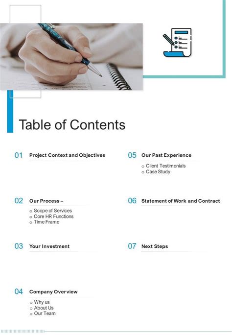 Table Of Contents Hr Automation Software Proposal One Pager Sample Example Document