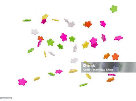 별 모양 다채로운 3d 뿌리는 흰색 배경 3d 그림에 설탕 떨어지는 스프링클 색 설탕에 대한 스톡 사진 및 기타 이미지 색 설탕 3차원 형태 뿌리기 Istock