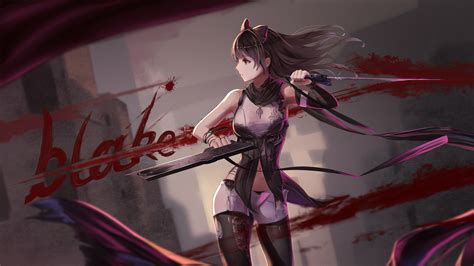 배경 화면 긴 머리 애니메이션 소녀들 무기 팬티 스타킹 흑발 블레이크 벨라 Rwby 의류 복장 스크린 샷 3200x1800 픽셀 가상의 인물 공연
