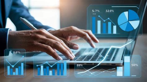 Businessman Analyzing Financial Data On Laptop With Interactive Charts And Graphs For