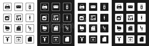 Set Usb Flash Drive Graph Chart Infographic Envelope Printer Pencil