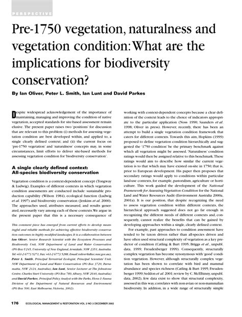 Pdf Pre1750 Vegetation Naturalness And Vegetation Condition What Are The Implications For