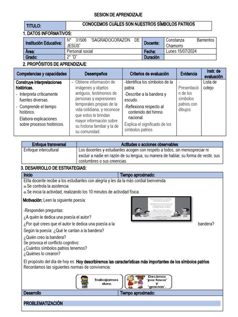 SesiÓn Ps Los Simbolos Patrios Lunes 1707 24 Pdf Evaluación