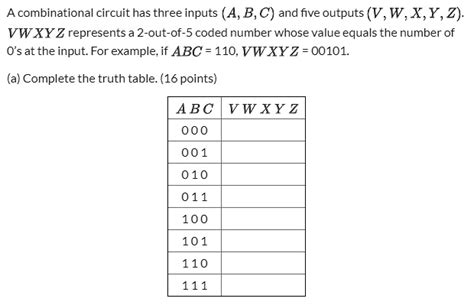 A Combinational Circuit Has Three Inputs A B C And Five Outputs V
