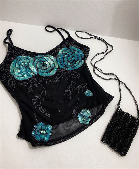 Black Beaded Eyeglass Case Double Strand Shoulder Strap Vintage