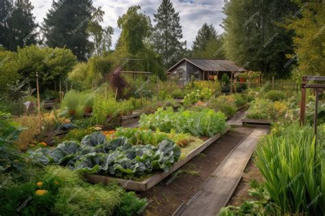 Premium Ai Image Permaculture Garden With Edible Plants Fruits And