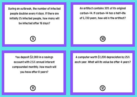 Real World Exponential Equation 16 Practice Problems Task Card Tpt