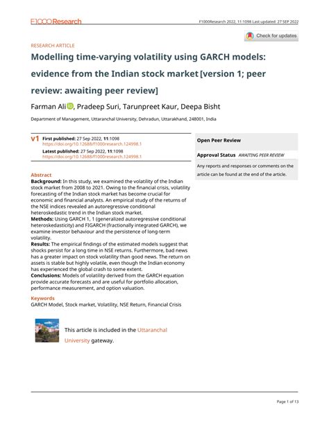Pdf Modelling Time Varying Volatility Using Garch Models Evidence