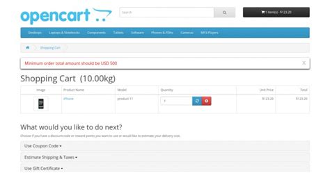 OpenCart Minimum Order Total