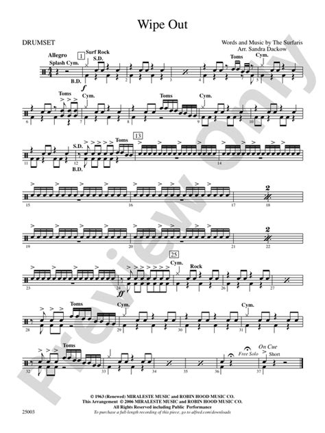 Wipe Out Drums Drums Part Digital Sheet Music Download