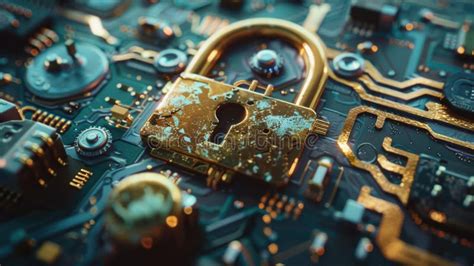 Close Up Shot Of A Padlock Securing A Circuit Board Useful For Technology And Security Related