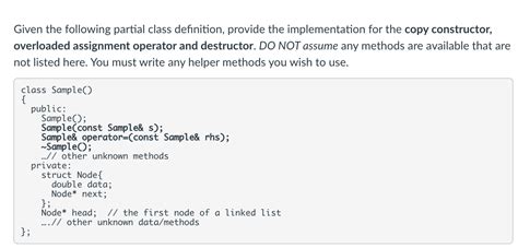 Solved Given The Following Partial Class Definition Provide