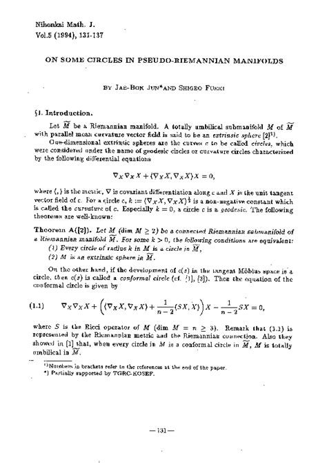 Pdf On Some Circles In Pseudo Riemannian Manifolds Jae Bok Jun