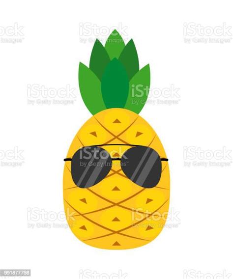 안경에 만화 파인애플입니다 플랫 스타일입니다 벡터 일러스트 레이 션 과일에 대한 스톡 벡터 아트 및 기타 이미지 과일