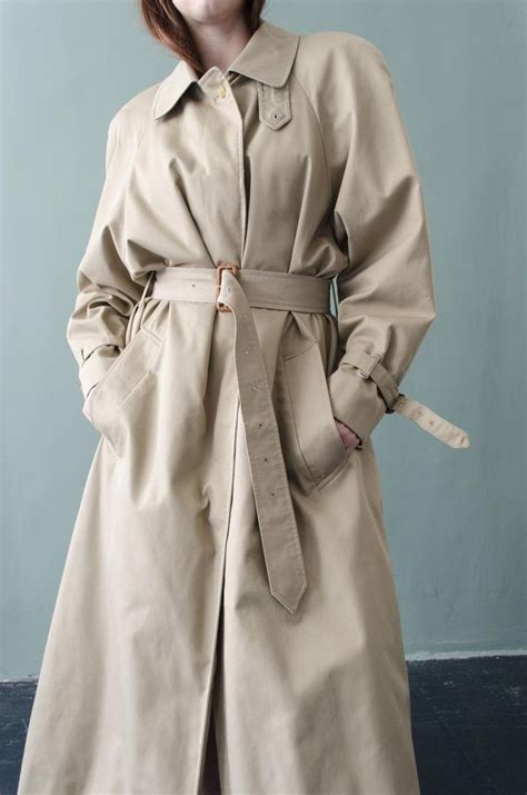 Vintage Aquascutum Beige Trench Coat 80s Womens Belted Rain Coat
