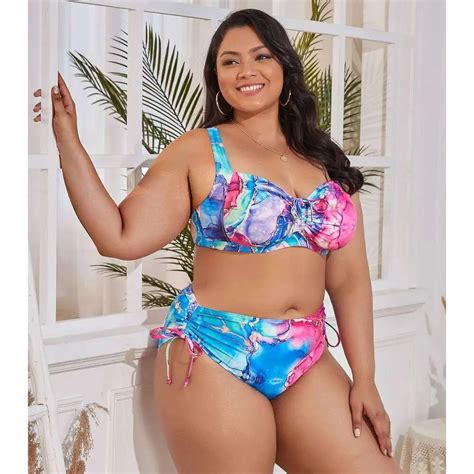 Xj260206 Plus Size Swimsuits For Women Two Piece High Waist Push Up