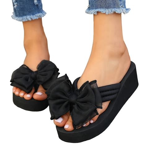 Dakaela Womens Platform Flip Flops Trendy Dressy Bow Slide Sandals