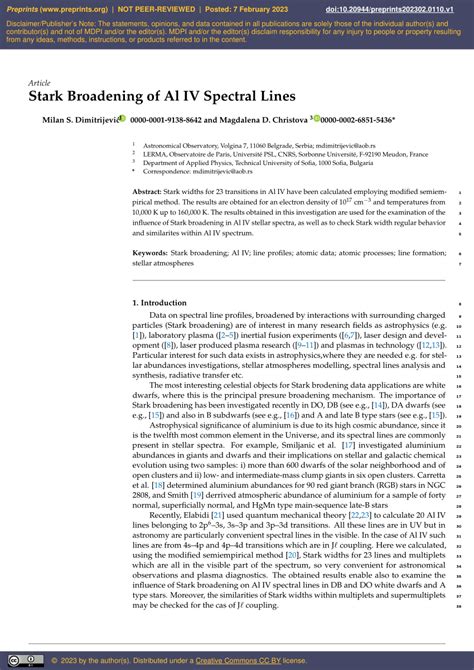 PDF Stark Broadening Of Al IV Spectral Lines