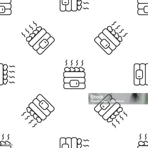 회색 선 뜨거운 사우나 돌 아이콘은 흰색 배경에 이음새가 없는 패턴을 격리합니다 스파 리조트 레크리에이션 목욕탕 휴식 전기 히터에 뜨거운 돌입니다 벡터 바위에 대한 스톡