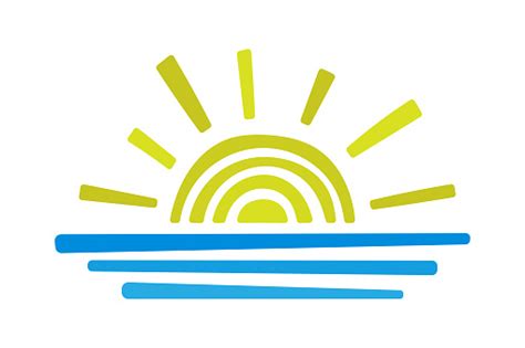 태양과 바다 아이콘입니다 컬러 실루엣 수평 정면 뷰 벡터 간단 평면 그래픽 손 그려진 그림 흰색 배경에 고립 된 개체입니다 격리 0명에 대한 스톡 벡터 아트 및 기타 이미지