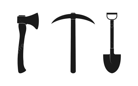 Collection Of Basic Tools Axe Pick And Shovel Minimalist Style Stock