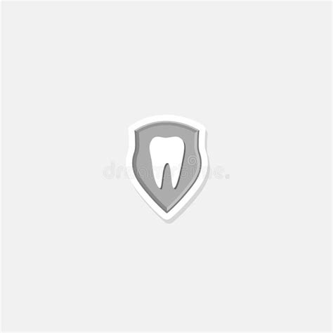 Tooth Inside Shield Icon Sticker Isolated On Gray Background Stock