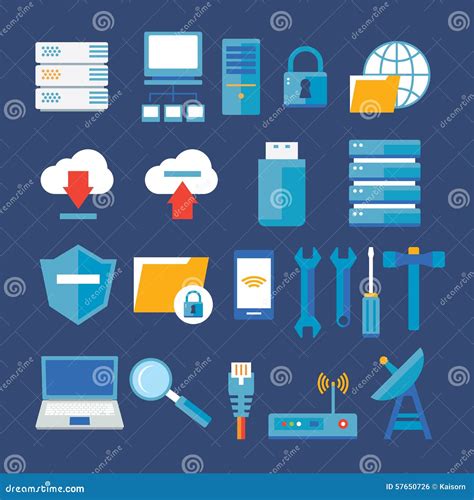 Computer Network And Database Flat Icon Stock Vector Illustration Of