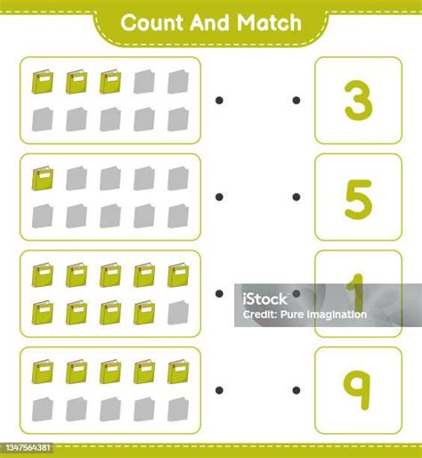 카운트 앤 매치 책 수를 계산하고 올바른 숫자와 일치합니다 교육 어린이 게임 인쇄 워크 시트 벡터 일러스트레이션 0명에 대한 스톡 벡터 아트 및 기타 이미지 Istock