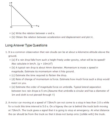 Important Questions For Class 11 Physics Chapter 2 Motion In A Straight