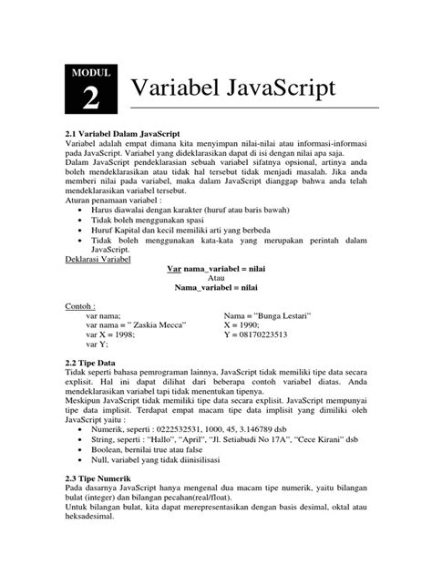 Javascript Variabel Dan Tipe Data Dasar Pdf