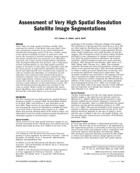 Pdf Assessment Of Very High Spatial Resolution Satellite Image Segmentations