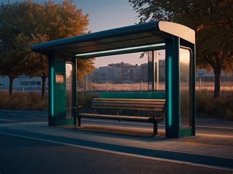 A Bus Stop With A Bench And A Bench On The Sidewalk Premium Ai
