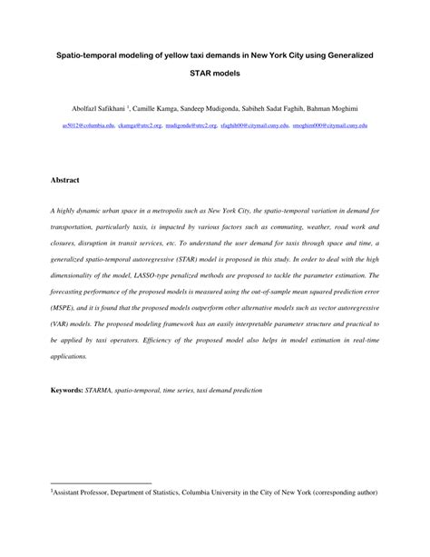 Pdf Spatio Temporal Modeling Of Yellow Taxi Demands In New York City