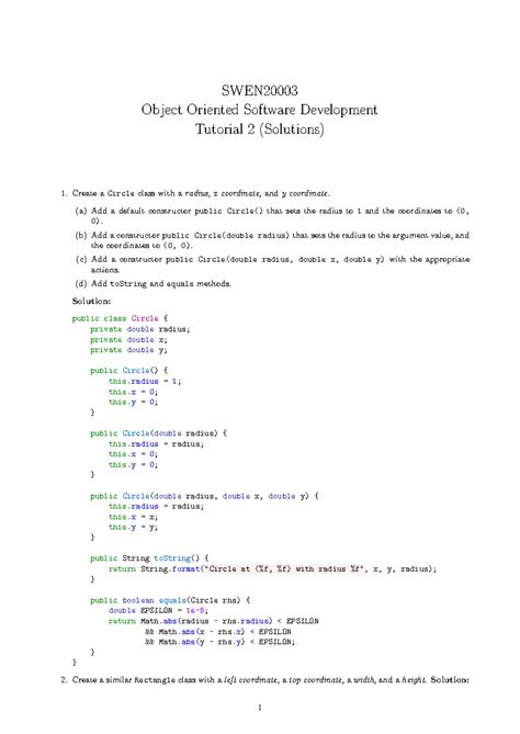 Object Oriented Software Development Tutorial 2 Week3 Solutions Studocu