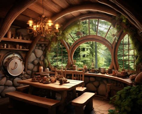 Hobbit House Interior Inside Fantasy Wooden Hut In Forest Generative