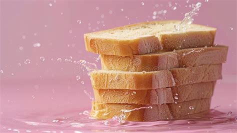 Close Up Of Slices Of Bread With Water Splashes Creating A Visual