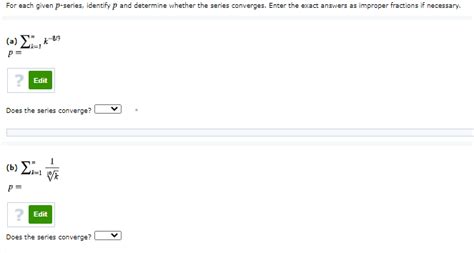 solved for each given p series identify p and determine