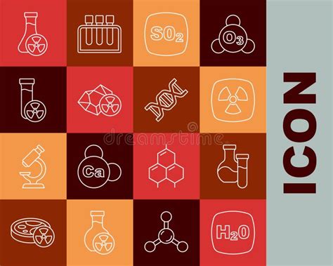 Set Line Chemical Formula H2o Test Tube Radioactive Sulfur Dioxide