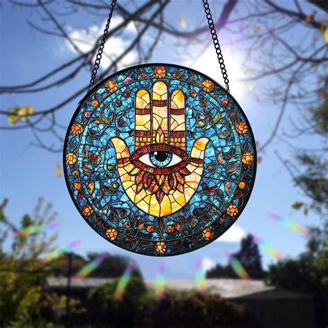 Hamsa Hand Stained Glass Hand Of Fatima Suncatcher Hamsa Hand