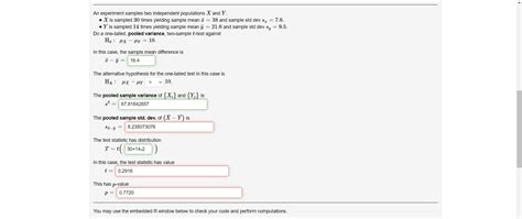 Solved An Experiment Samples Two Independent Populations X Chegg Com