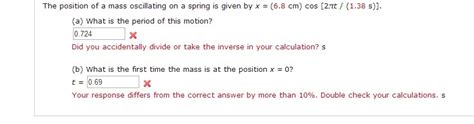 Solved The Position Of A Mass Oscillating On A Spring Is