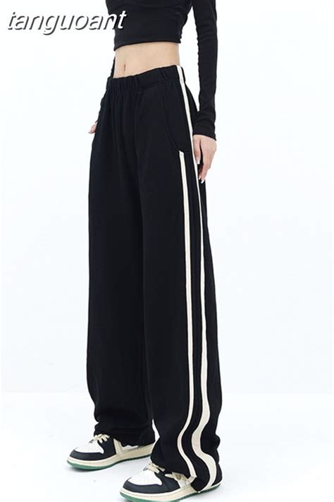 Tanguoant Streetwear Style Straight Pants Harajuku Side Stripe Casual
