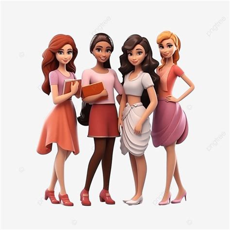 Ilustración De Grupo De Señoritas De Dibujos Animados En 3d Y Espacio