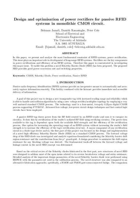 Pdf Design And Optimisation Of Power Rectifiers For Passive Rfid Systems In Monolithic Cmos